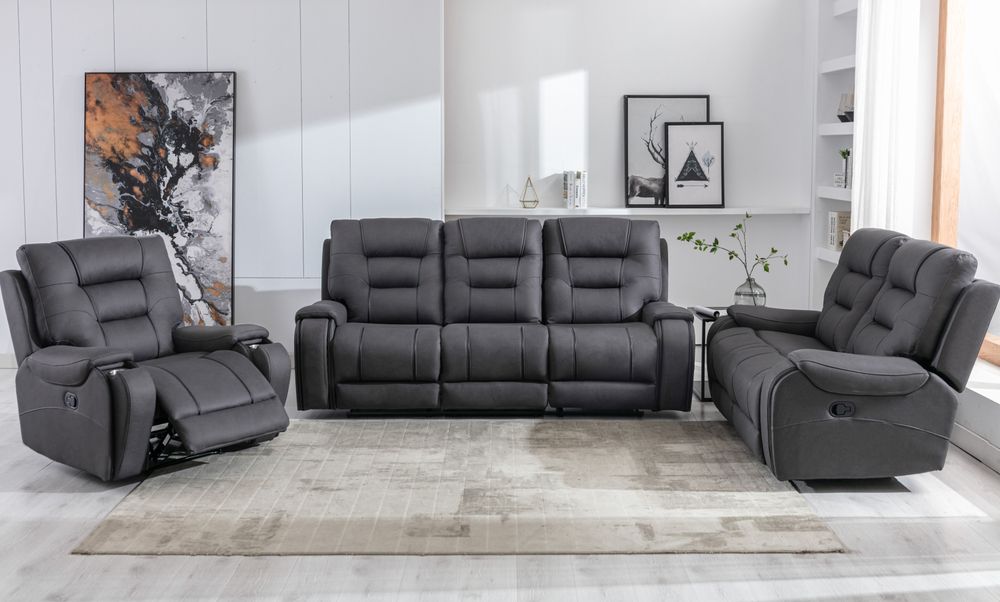 Porto 3Pc Recliner Set Sofa Loveseat Chair in Black